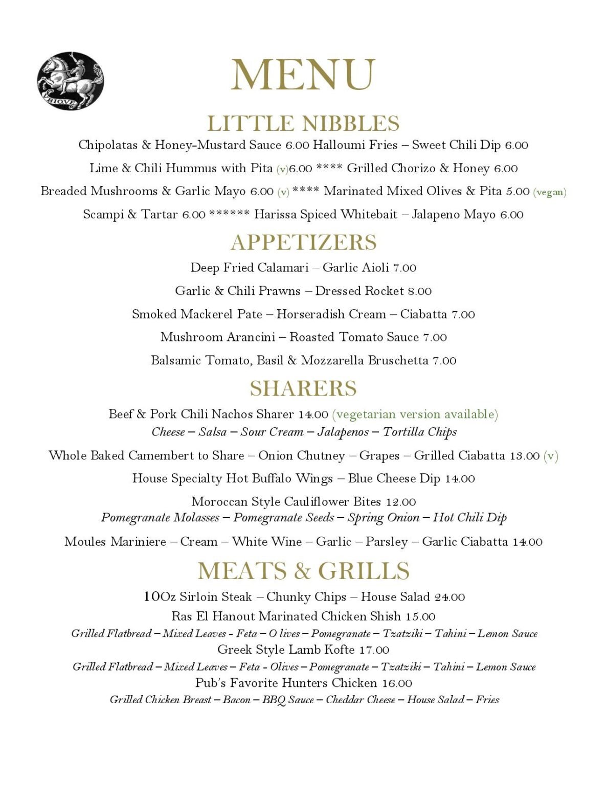 White Horse Main Menu - The White Horse